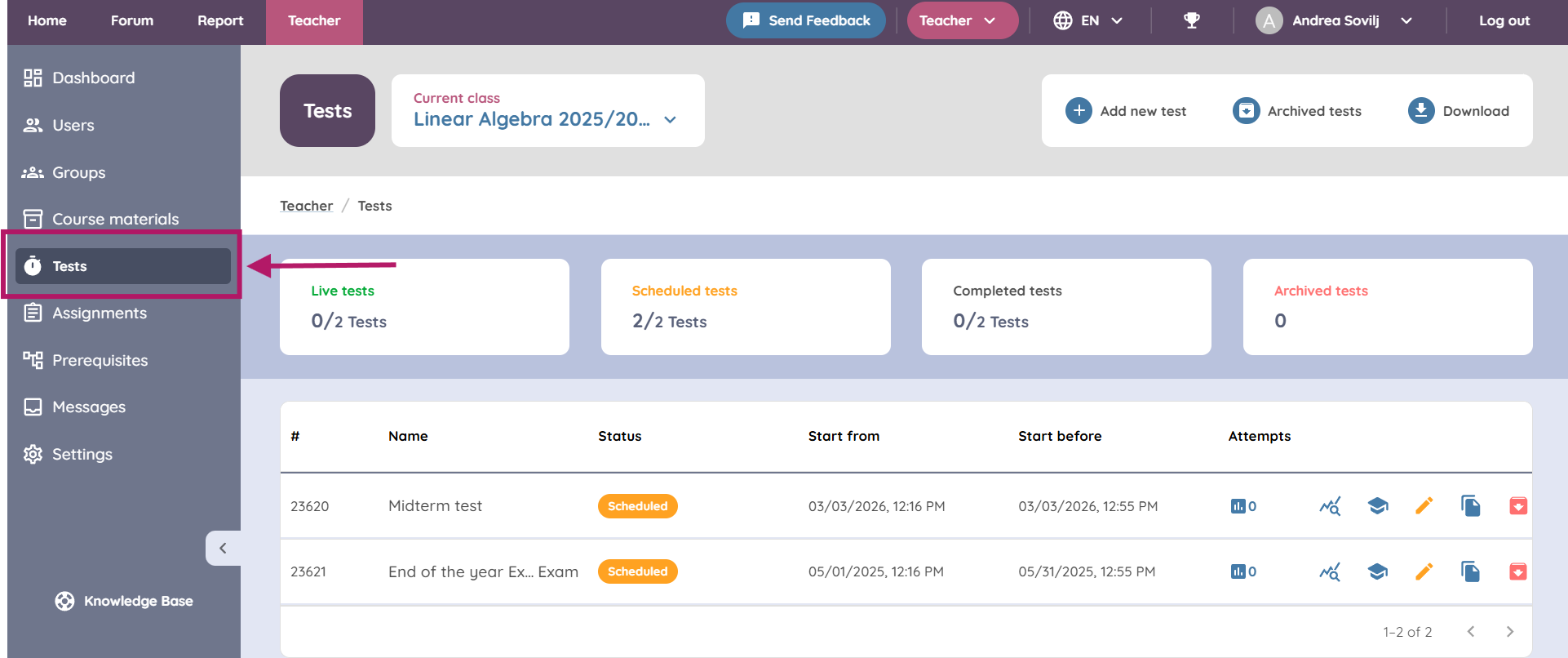 Edit a test (NEW) – Sowiso Knowledge base