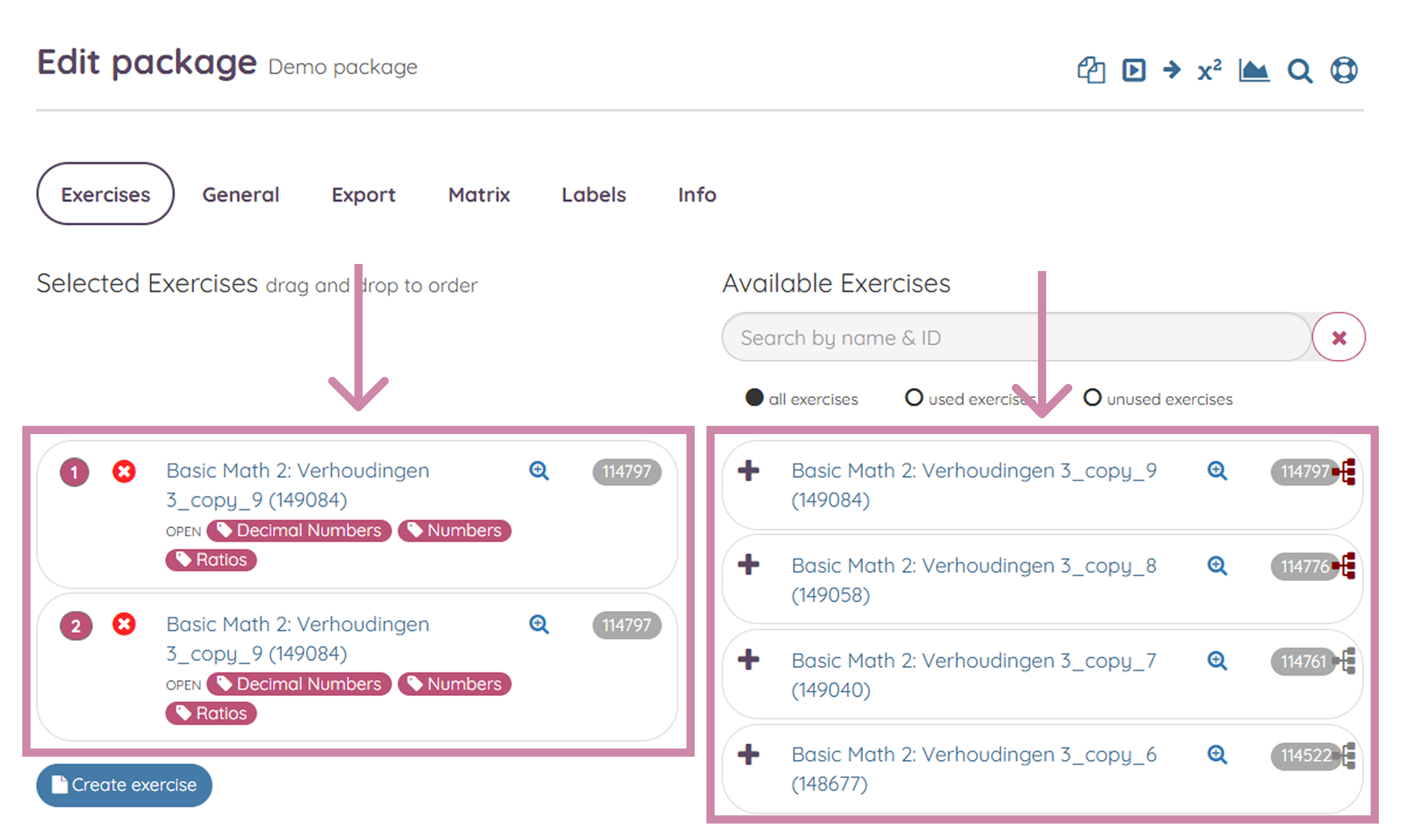 Creating a package and adding exercises – Sowiso Knowledge base