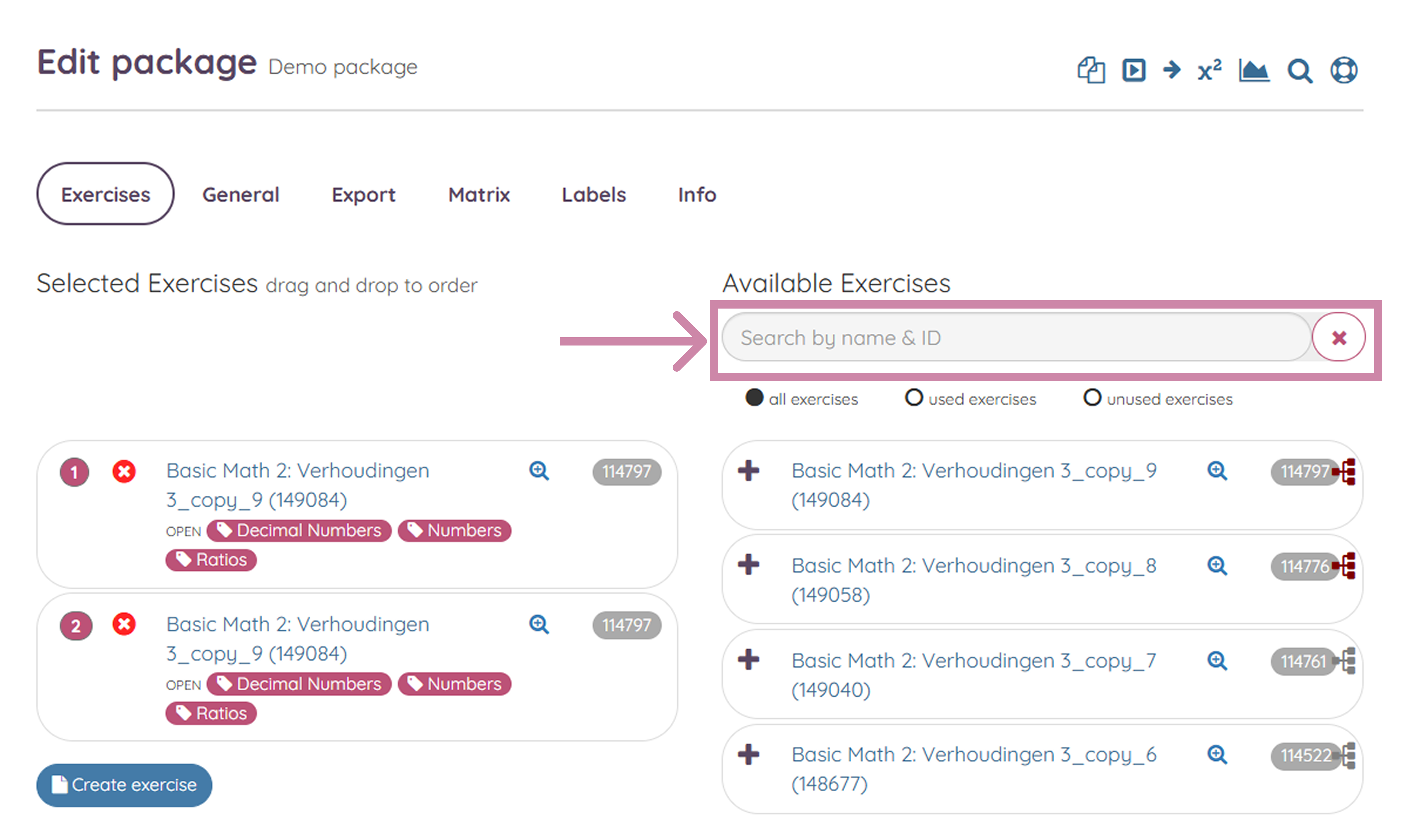 Creating a package and adding exercises – Sowiso Knowledge base